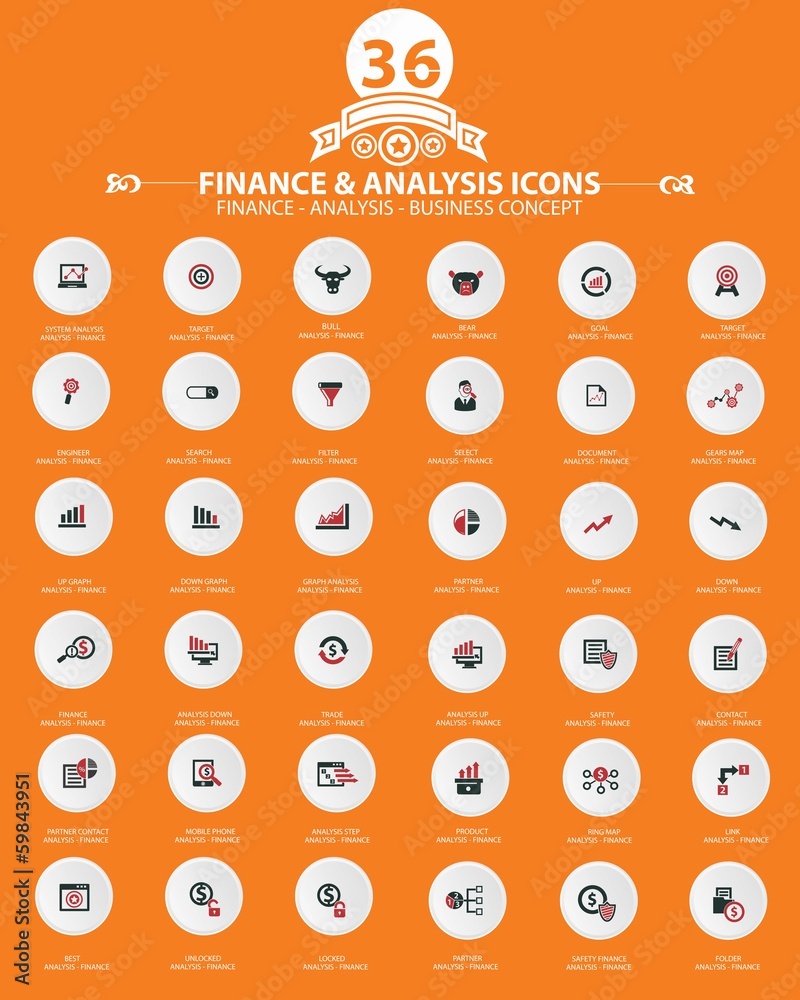 Stock exchange and analysis icons,Orange background Stock Vector ...