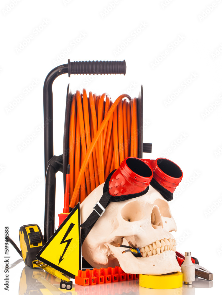 human skull and electrician's tools Stock Photo | Adobe Stock