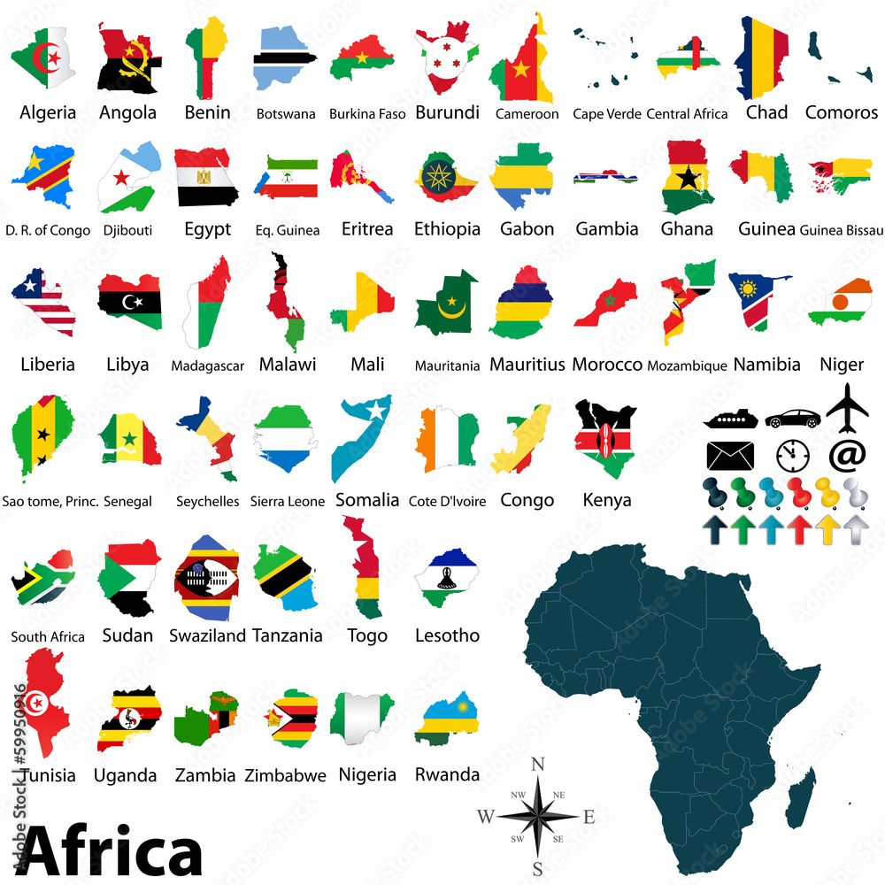 Maps with flags of Africa Stock Vector | Adobe Stock