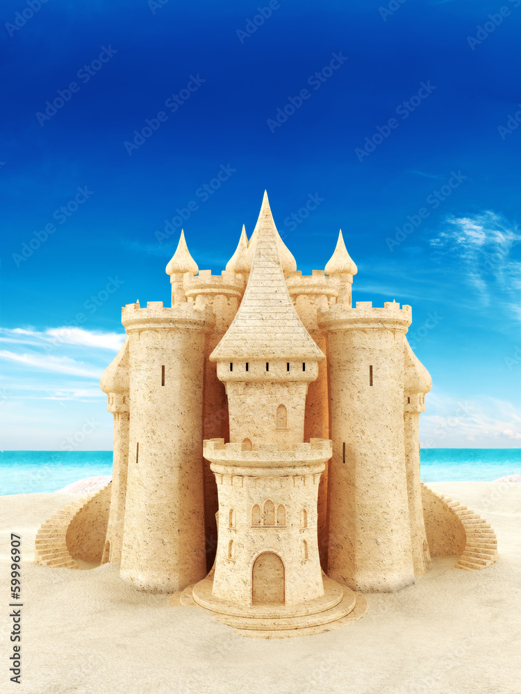 Sand castle with a beach background Stock Illustration | Adobe Stock