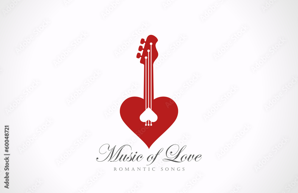 Romantic Guitar - Music of Love Valentine party logo design Stock ...