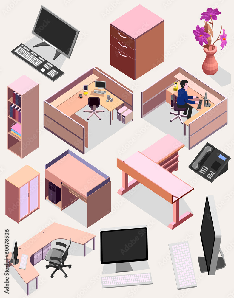 office isometric elements Stock Vector | Adobe Stock