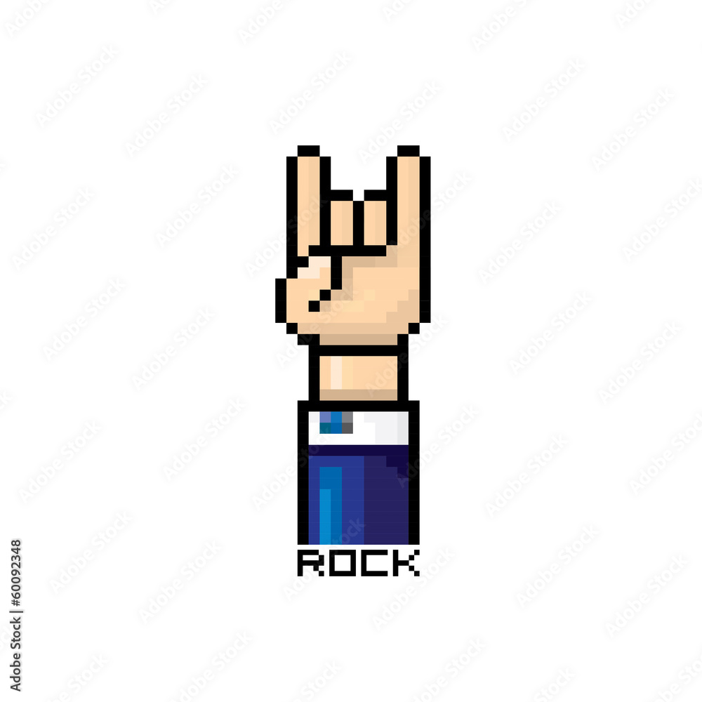 vector pixel art hand sign rock n roll music button Stock Vector ...
