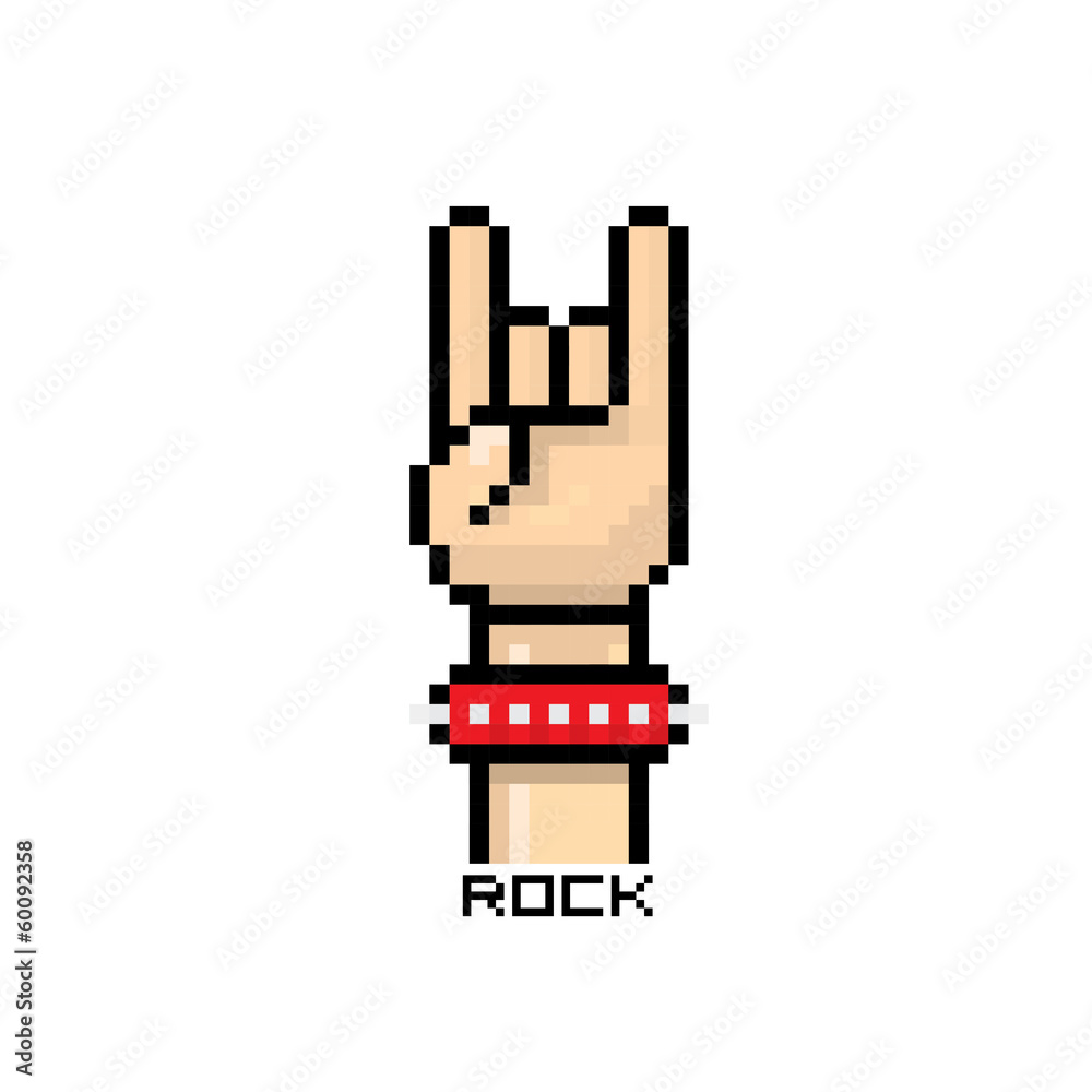 vector pixel art hand sign rock n roll music button Stock Vector ...