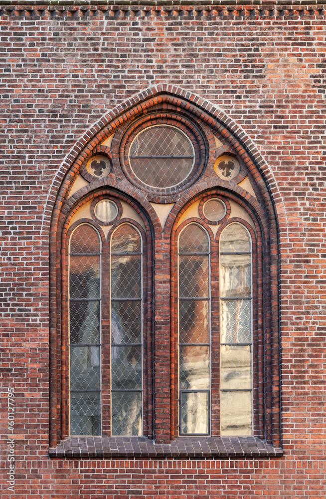 Gothic window in red brick wall of Dome Cathedral, Riga, Latvia Stock ...