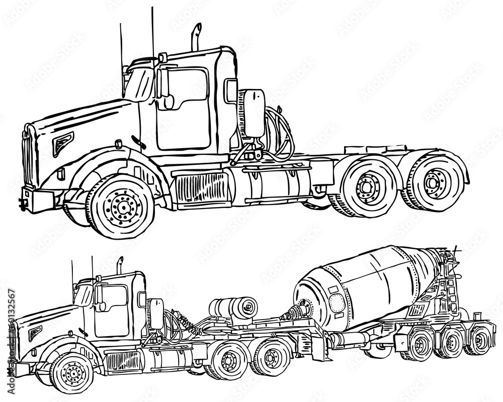 cement cement mixing truck big rig line drawing Stock Vector | Adobe Stock