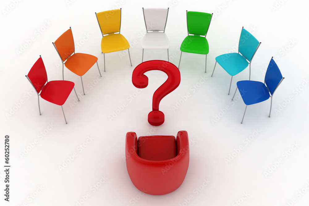 Arm-chair and office chairs with question-mark in center Stock ...