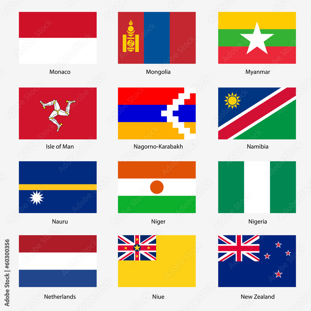 Poster Set Flags of world sovereign states. Vector illustration. Set n ...
