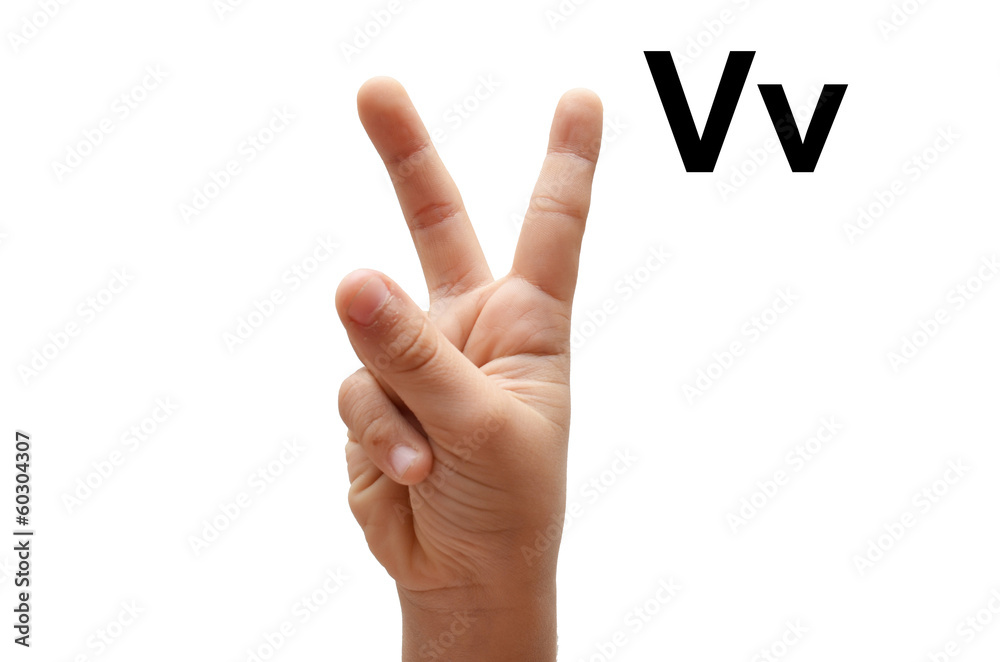 V kid hand spelling american sign language ASL Stock Photo | Adobe Stock