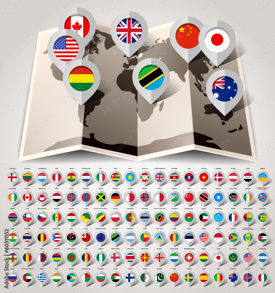 Map world with flags. Big paper set Stock Vector | Adobe Stock