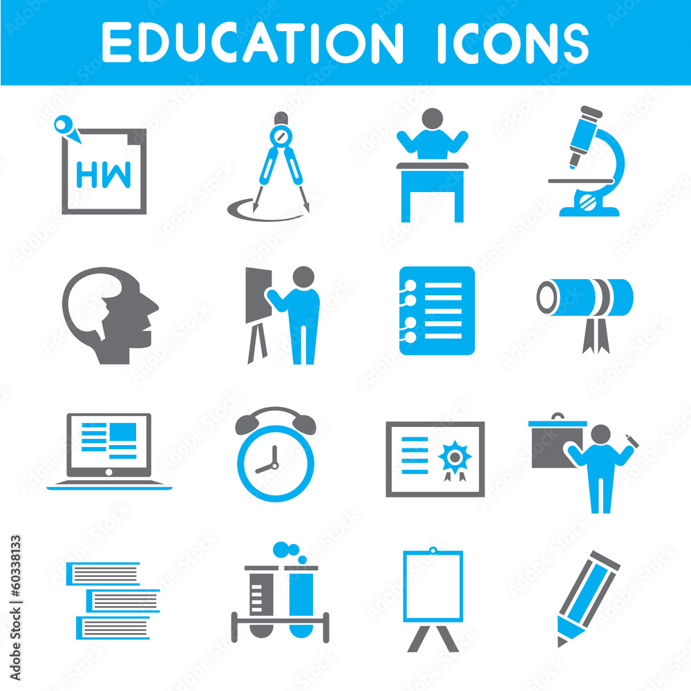 education icons, blue color theme Stock Vector | Adobe Stock