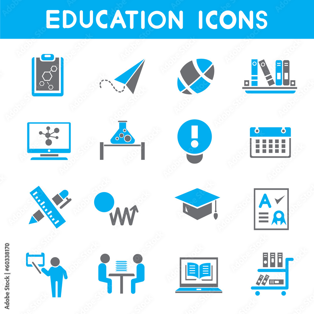 education icons, blue color theme Stock Vector | Adobe Stock