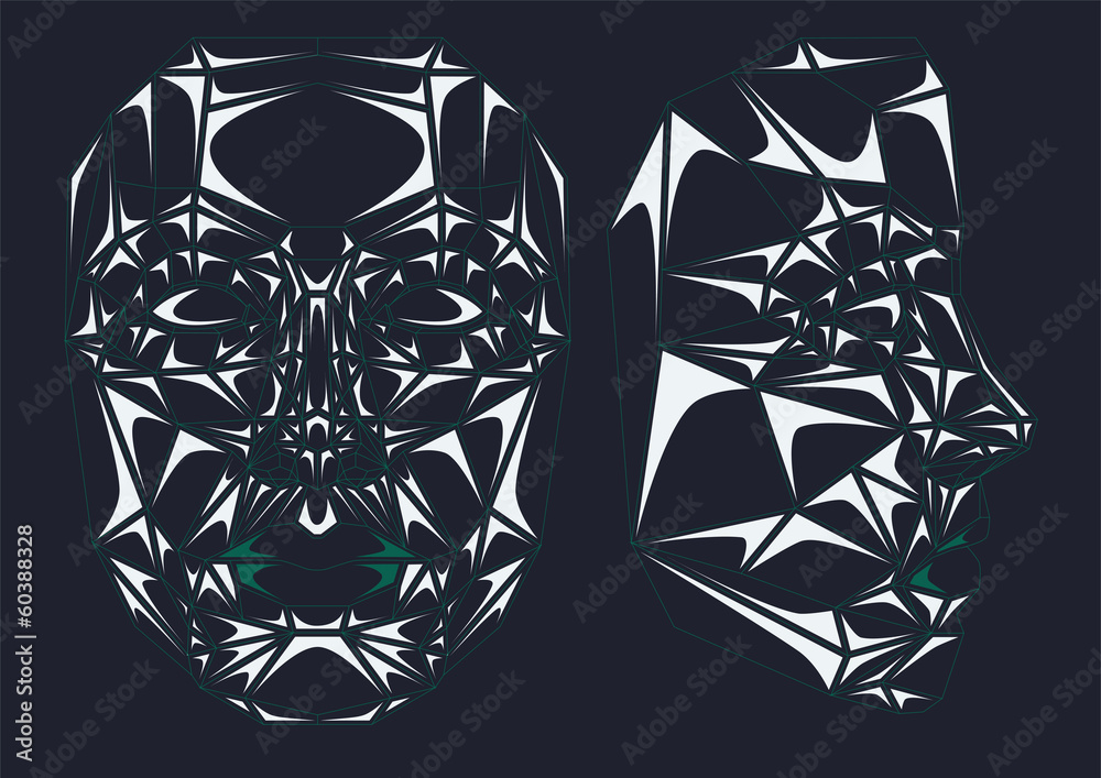 Glass robot face line art: front and side. Geometrical. Stock Vector ...