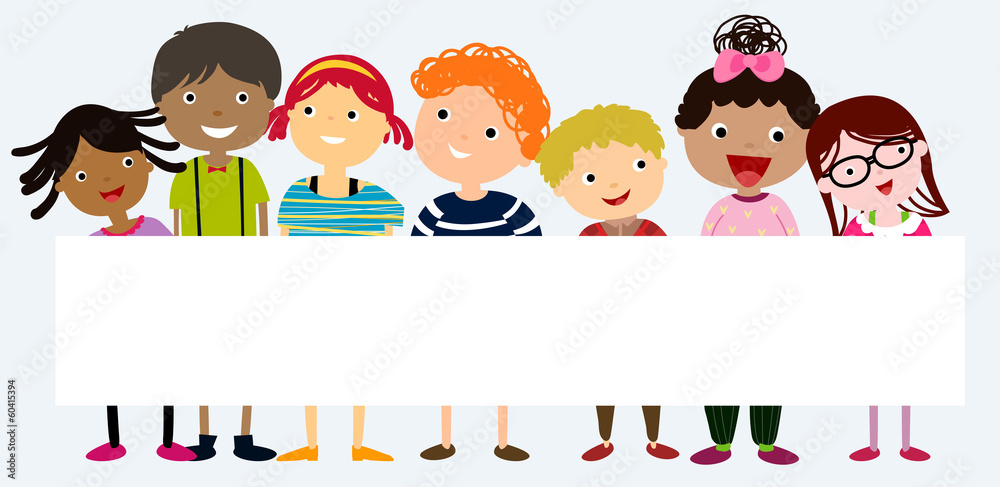 Multicultural kids holding blank banner Stock Vector | Adobe Stock