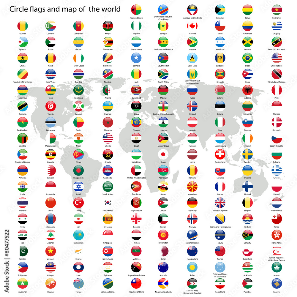 Circle flags of the world and map vector Stock Vector | Adobe Stock