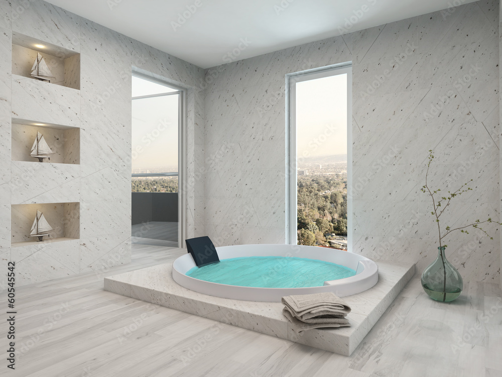 Pure clean white bathroom interior with bathtub Stock Photo | Adobe Stock