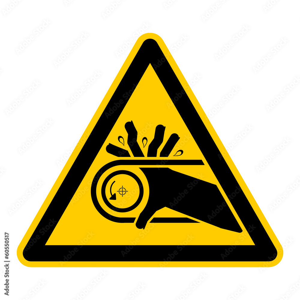 wso43 WarnSchildOrange - english warning sign: risk of hand injuries ...