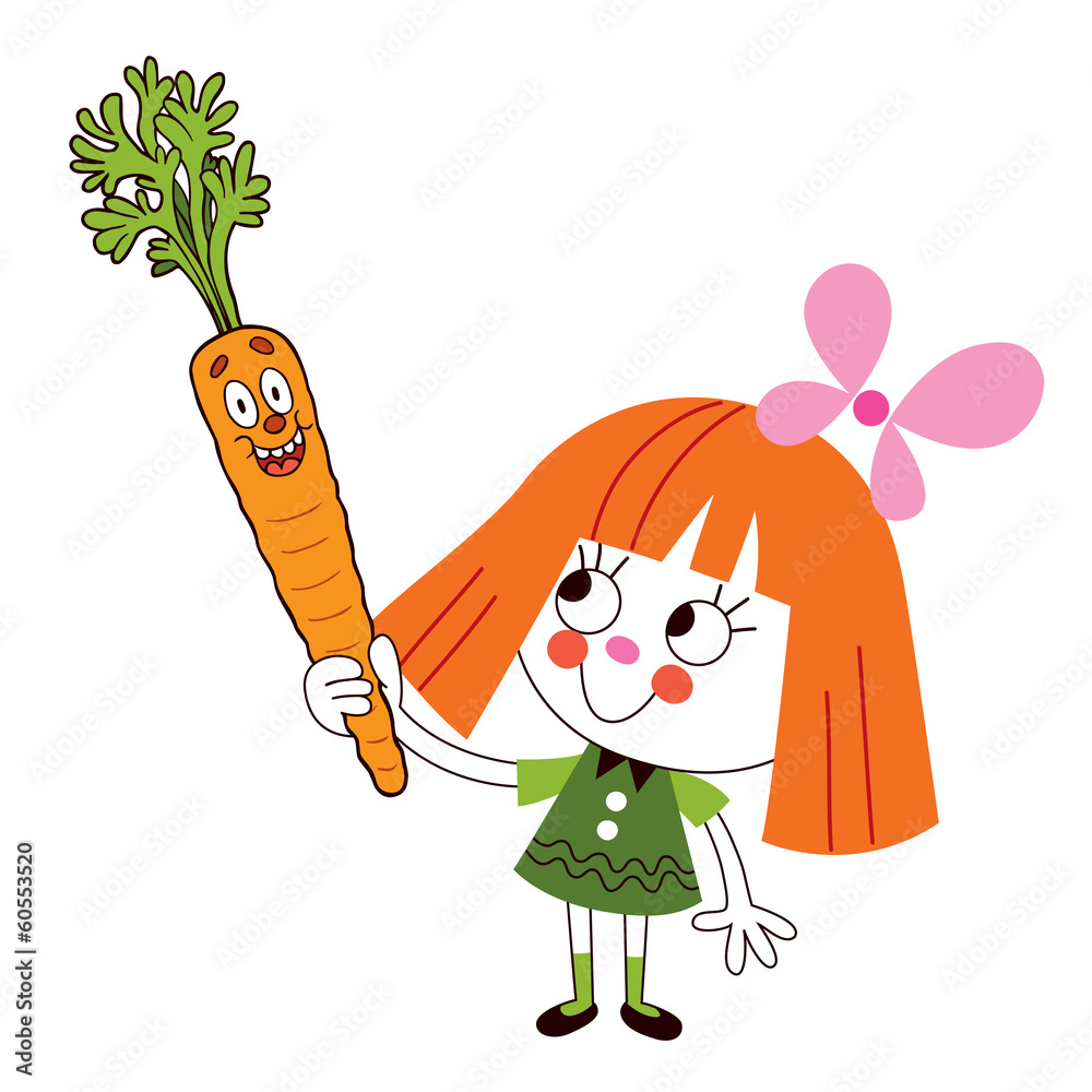little girl with carrot cartoon illustration Stock Vector | Adobe Stock
