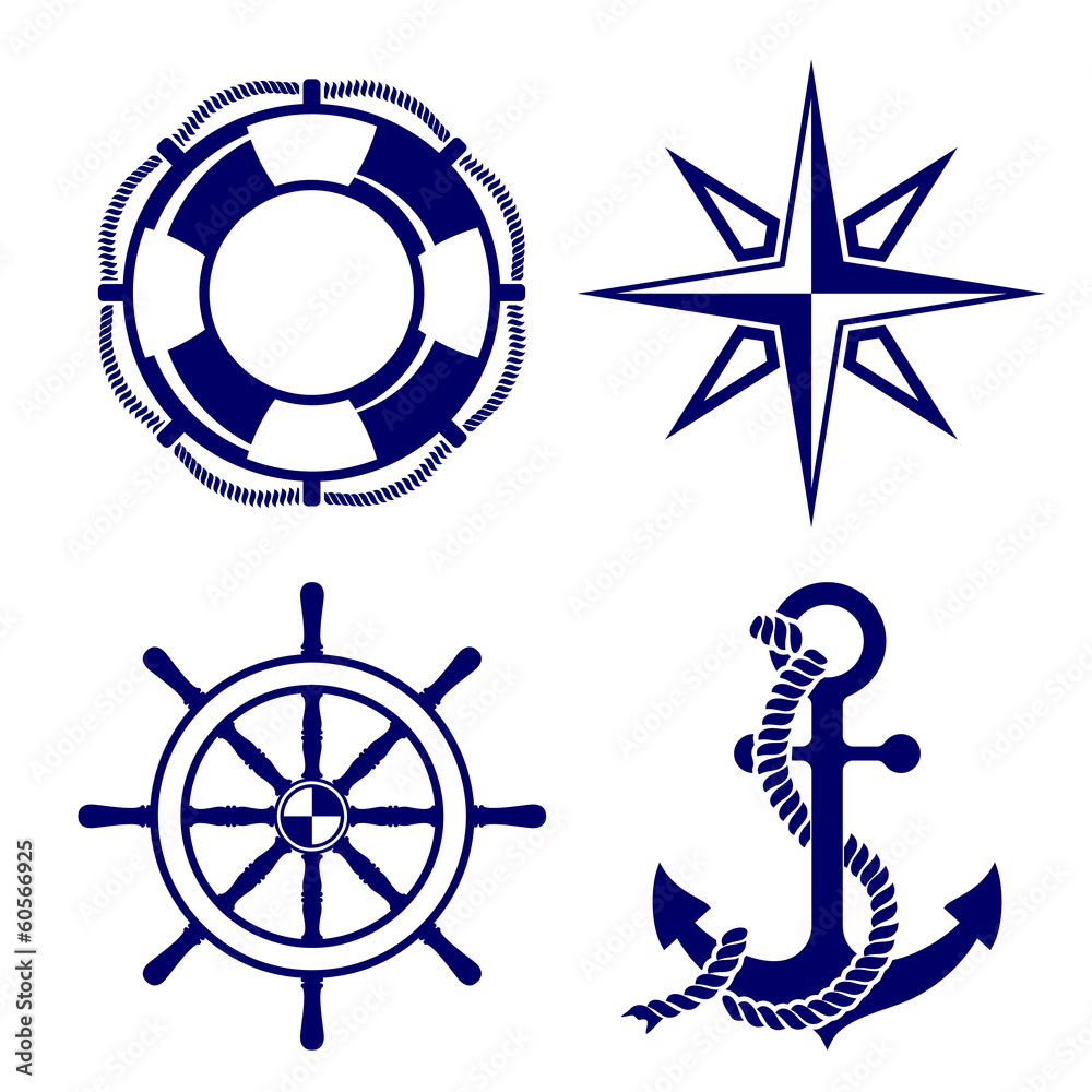 Set of marine symbols Vector Illustration. Stock Vector | Adobe Stock