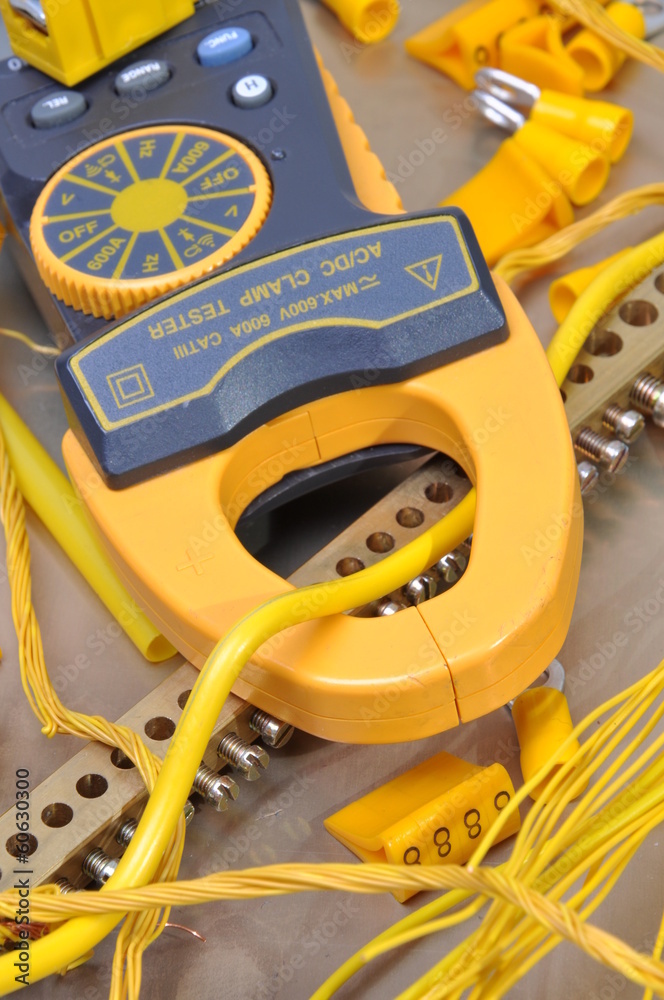 Clamp meter tool for measuring electrical installations Stock Photo ...