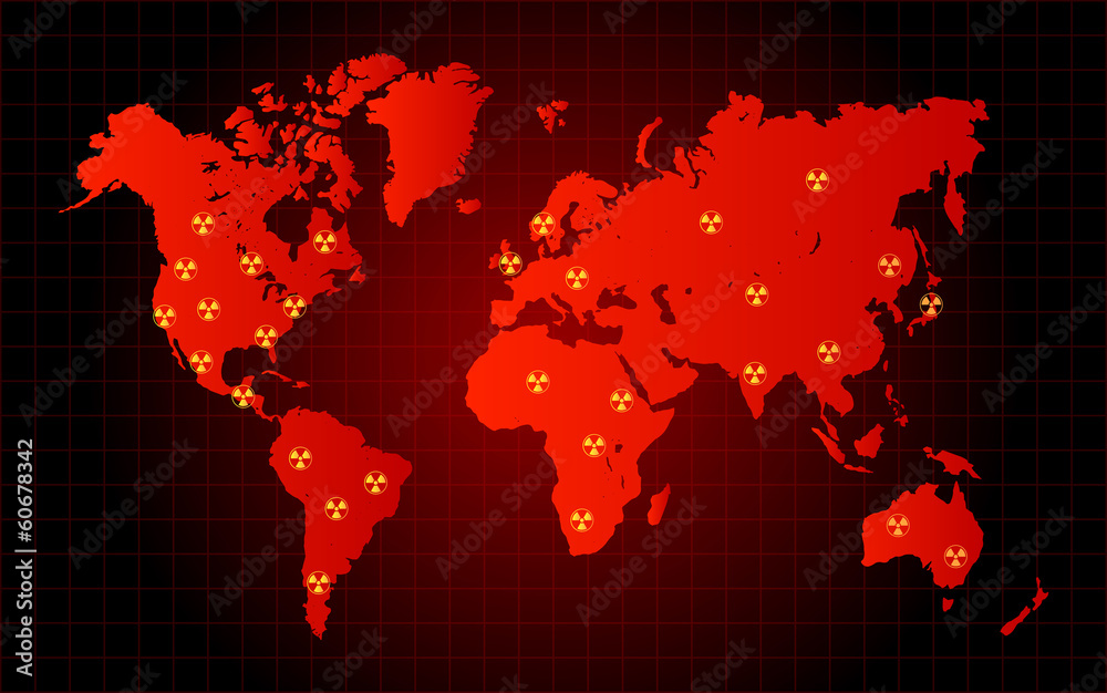 World Map Nuclear Waste Radioactive Hazard Zone Stock Vector | Adobe Stock