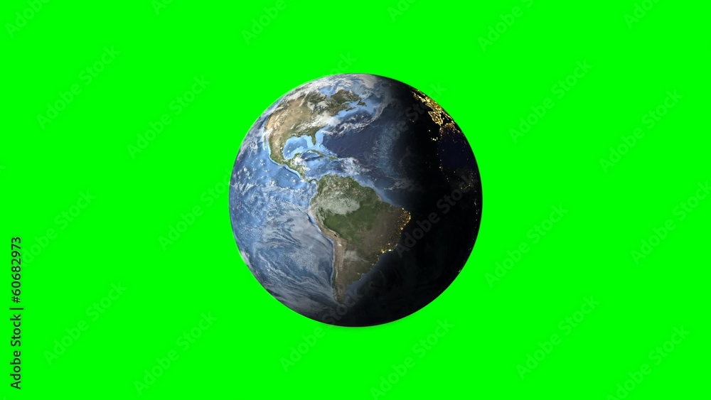 Planet Earth Green Screen, day to night loop animation - green ...