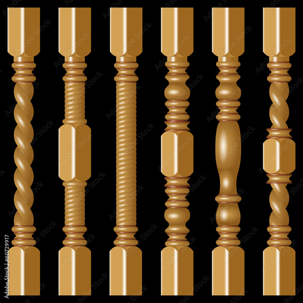 Hardwood Spindles on a black background Stock Vector | Adobe Stock