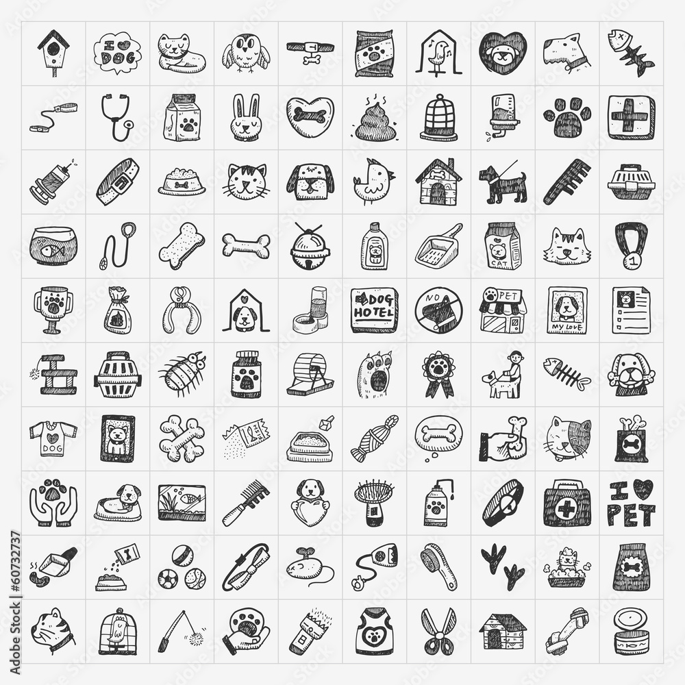 doodle pet icons set Stock Vector | Adobe Stock