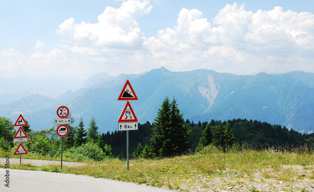 Road Signs at Top of Mountain Stock Photo | Adobe Stock