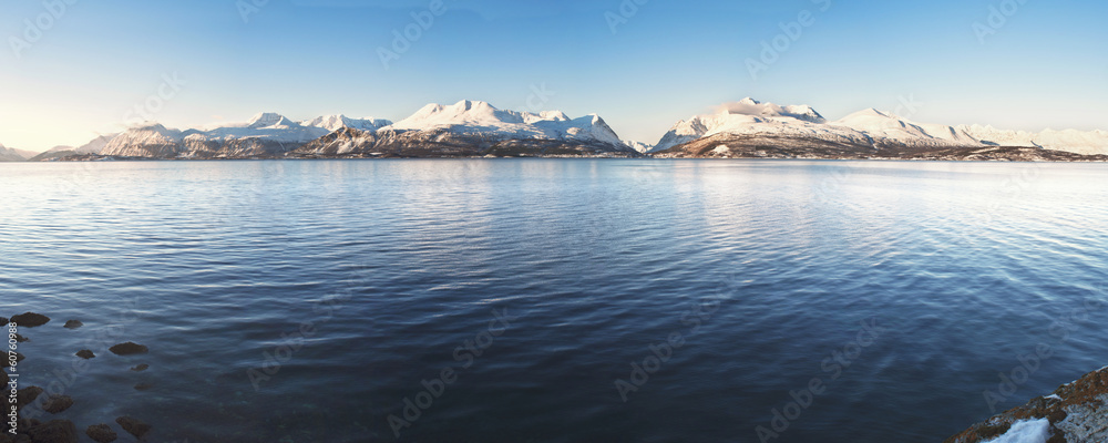 Hi-res panorama of Norwegian fjords into the sea. 1/2.5 Ratio Stock ...