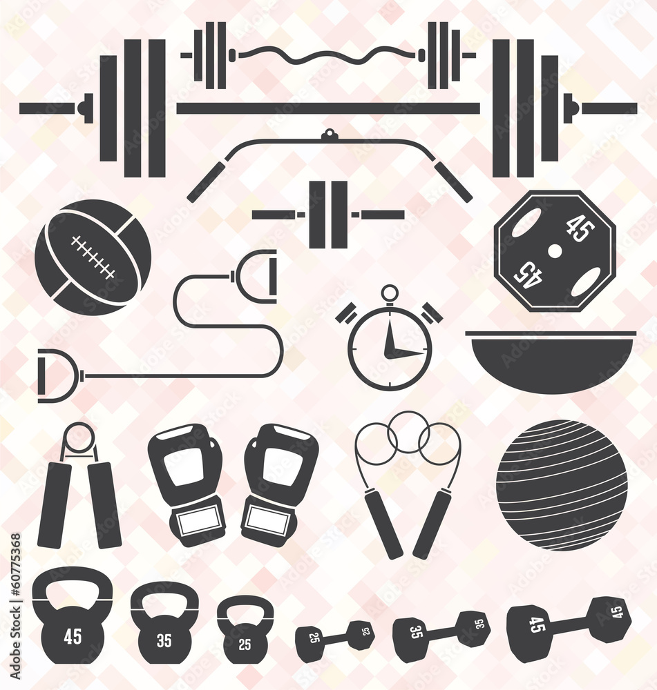 Vector Set: Weight Lifting and Workout Icons and Symbols Stock Vector ...