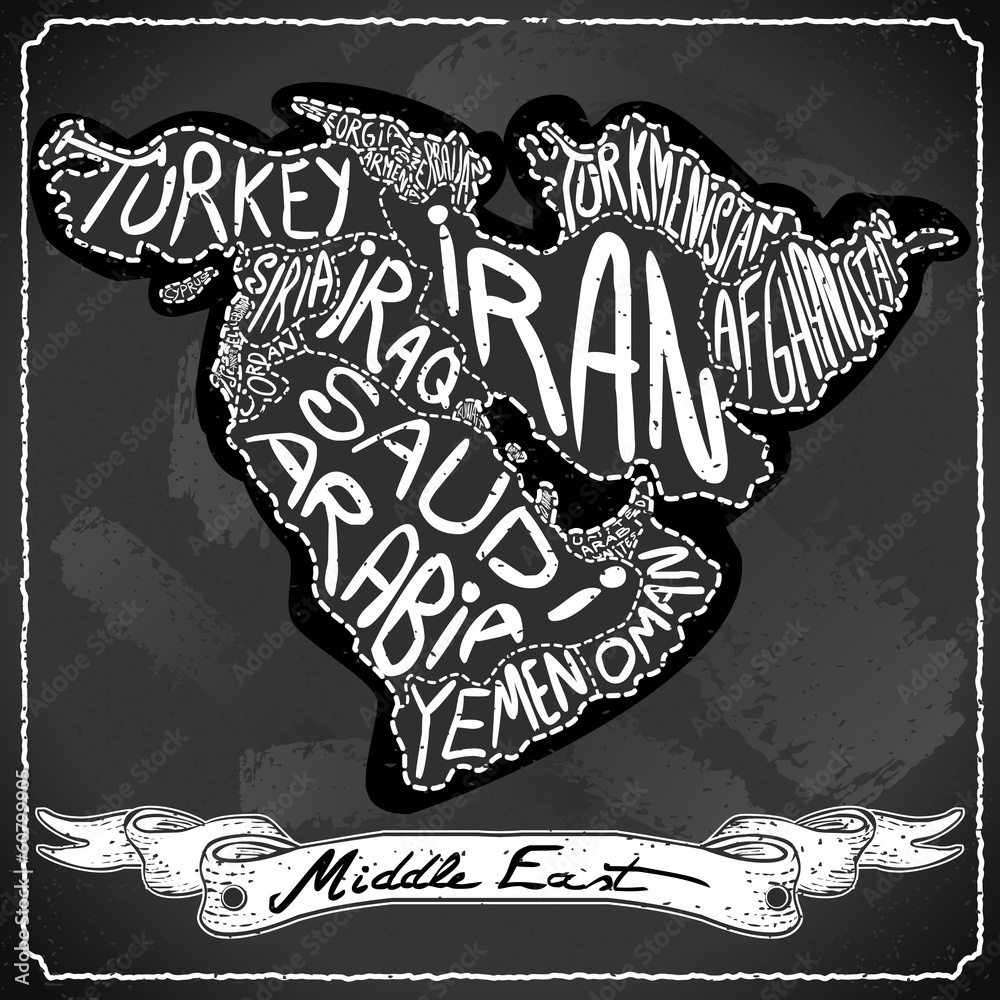 Middle East Map on Vintage Handwriting BlackBoard Stock Vector | Adobe ...