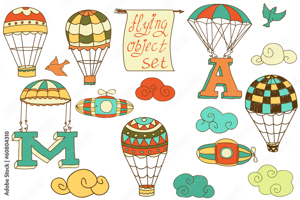 flying objects set vintage icons isolated Stock Vector | Adobe Stock