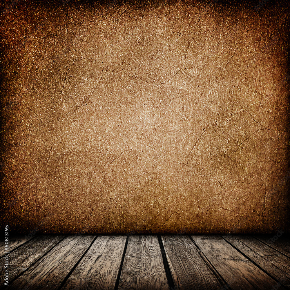 Grunge paper wall with wood floor interior background Stock ...