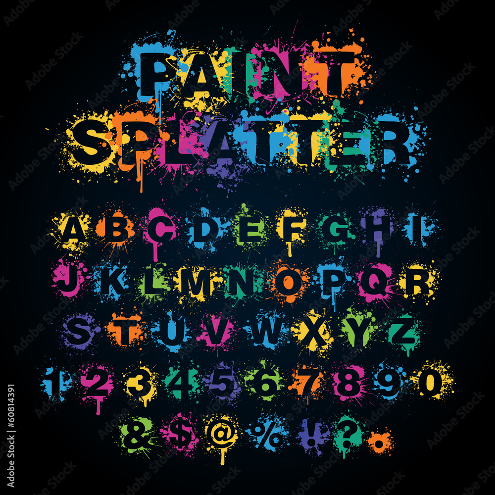 Colorful paint splatter alphabet Stock Vector | Adobe Stock