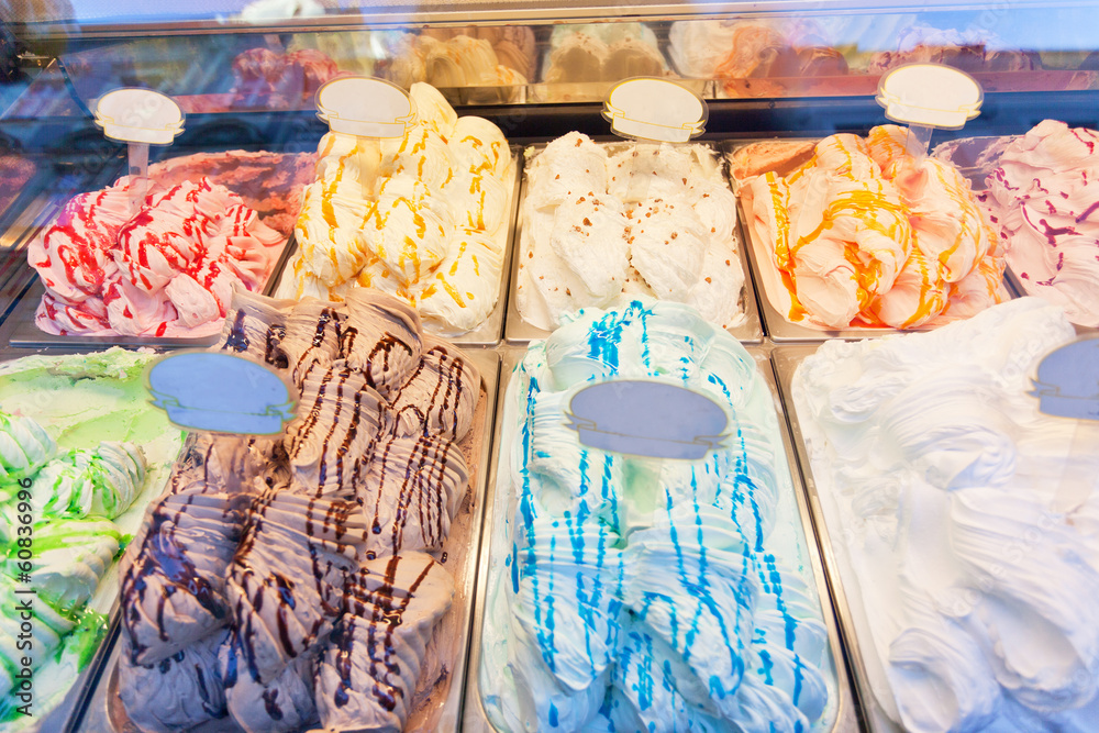 Multi-colored ice cream on a shop show-window Stock Photo | Adobe Stock