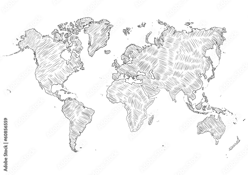 vector sketch illustration - world map silhouette Stock Vector | Adobe ...