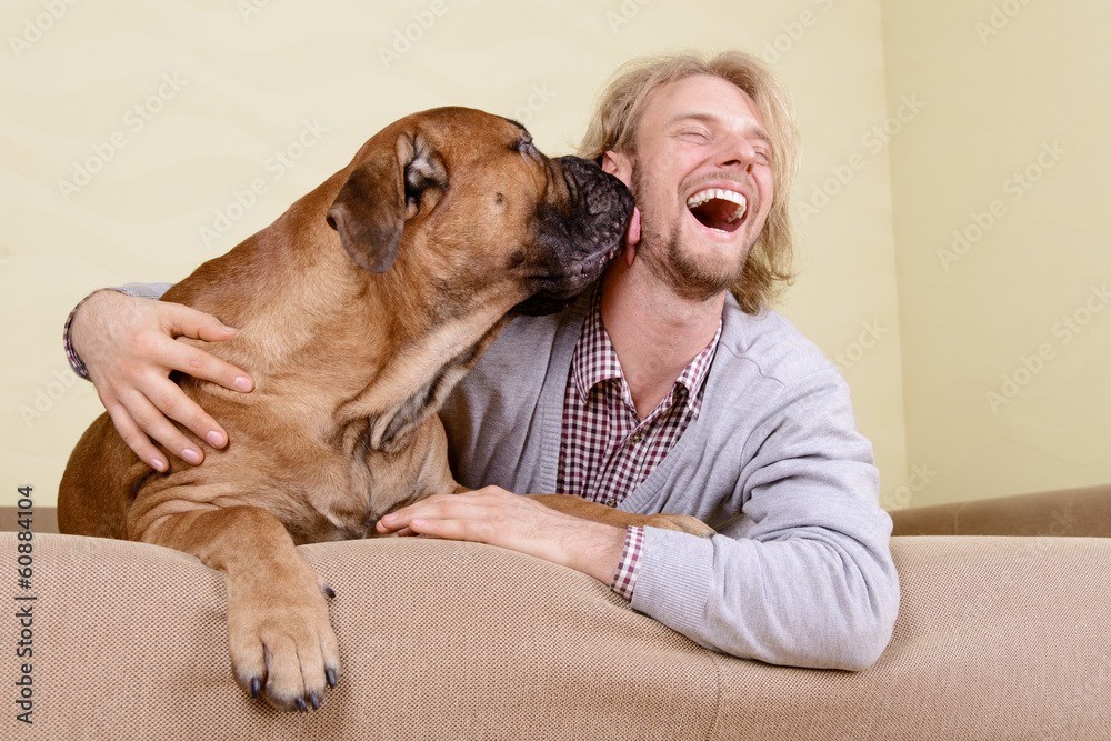 man with big dog Stock Photo | Adobe Stock