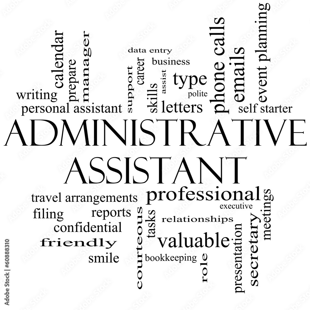 Administrative Assistant Word Cloud Concept in black and white Stock ...