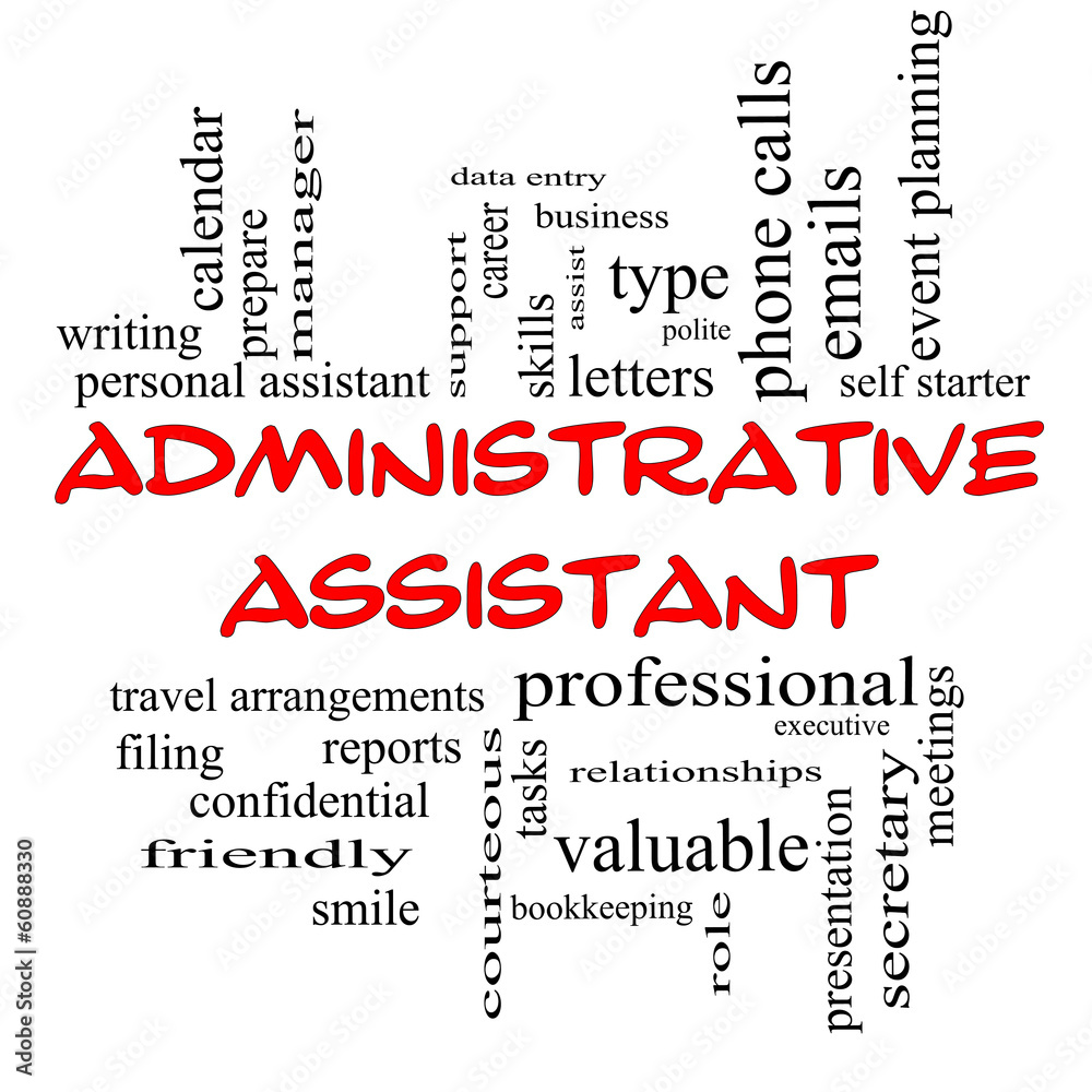 Administrative Assistant Word Cloud Concept in red caps Stock ...
