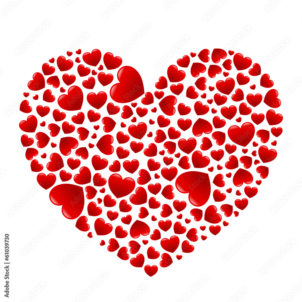Herz aus vielen glänzenden roten Herzen – Vektor, freigestellt Stock ...