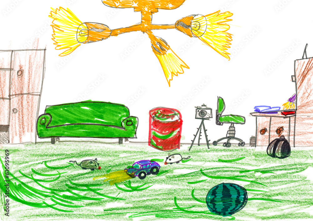 room interior. child drawing Stock Illustration | Adobe Stock