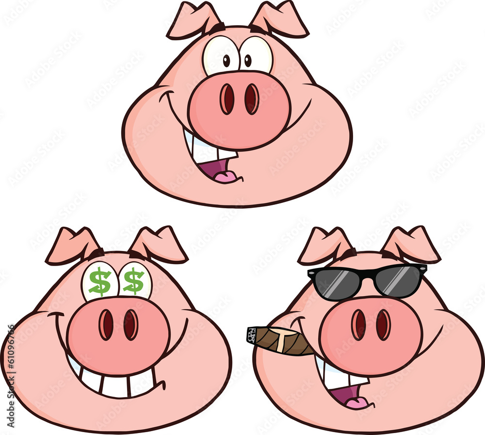 Pig Head Cartoon Characters 2. Collection Set Stock Vector | Adobe Stock