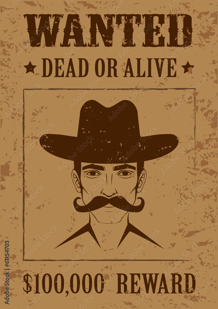 western vector poster, wanted dead or alive, cowboy face, Stock Vector ...