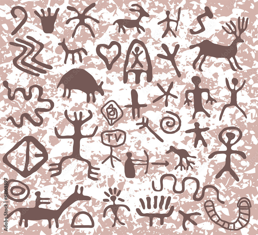 vector ancient cave petroglyphs pattern Stock Vector | Adobe Stock