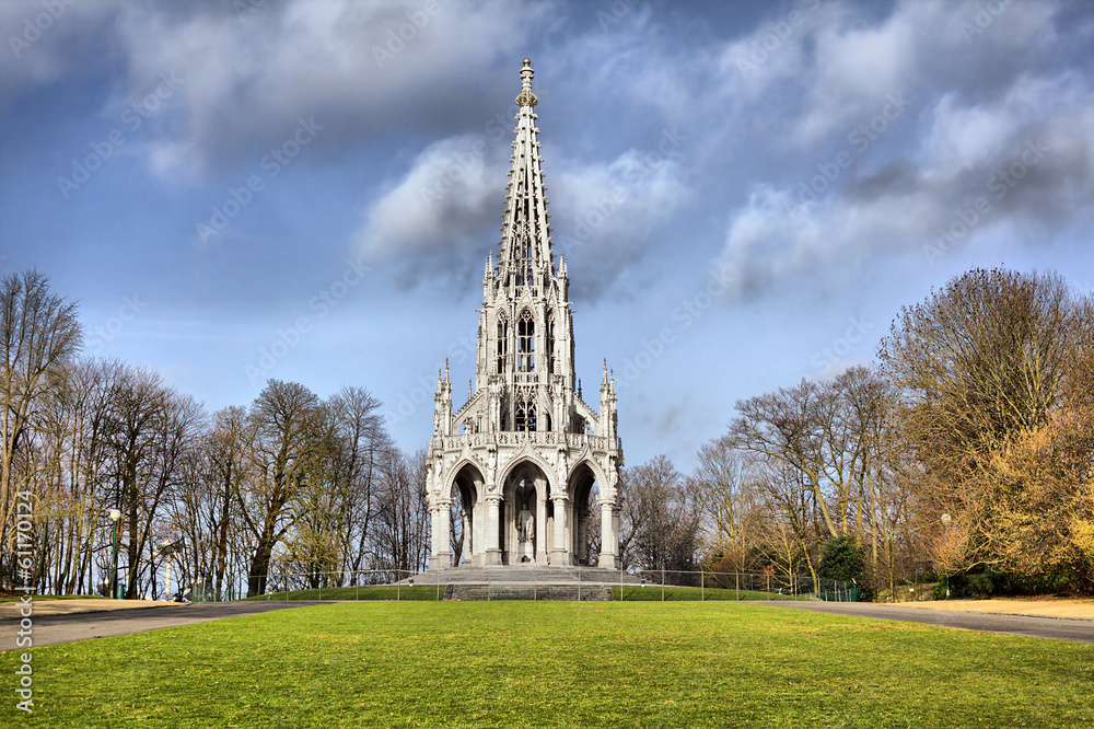 The monument Leopold I in the neo-Gothic style in Laeken park Stock ...
