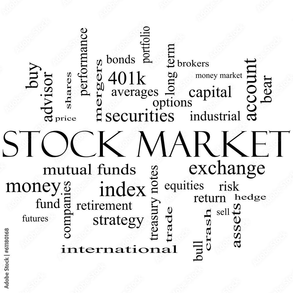 Stock Market Word Cloud Concept in black and white Stock Illustration ...