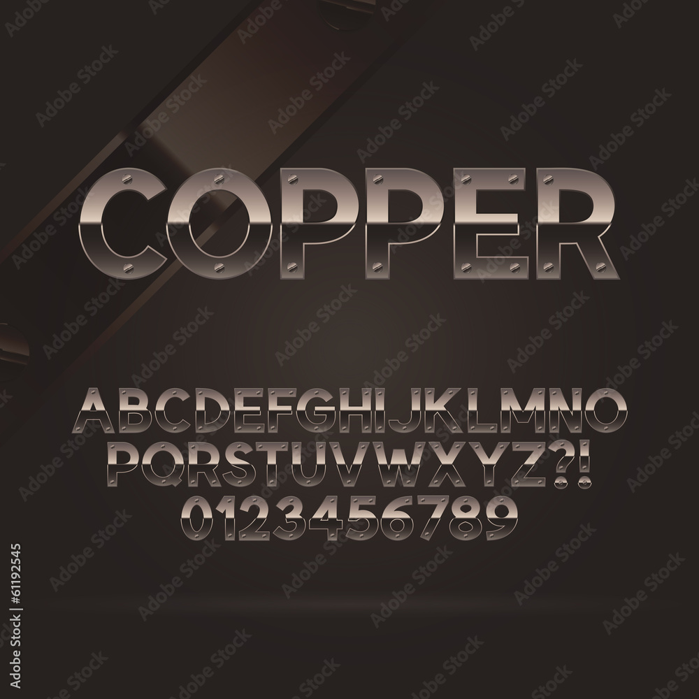 Copper Font and Numbers, Eps 10 Vector, Editable for any Backgro Stock ...