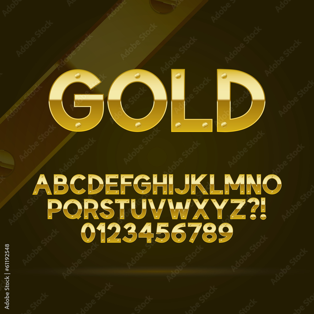 Gold Font and Numbers, Eps 10 Vector, Editable for any Backgroun Stock ...