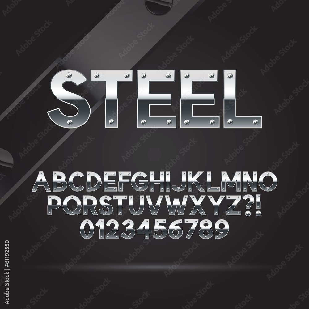 Steel Font and Numbers, Eps 10 Vector, Editable for any Backgrou Stock ...